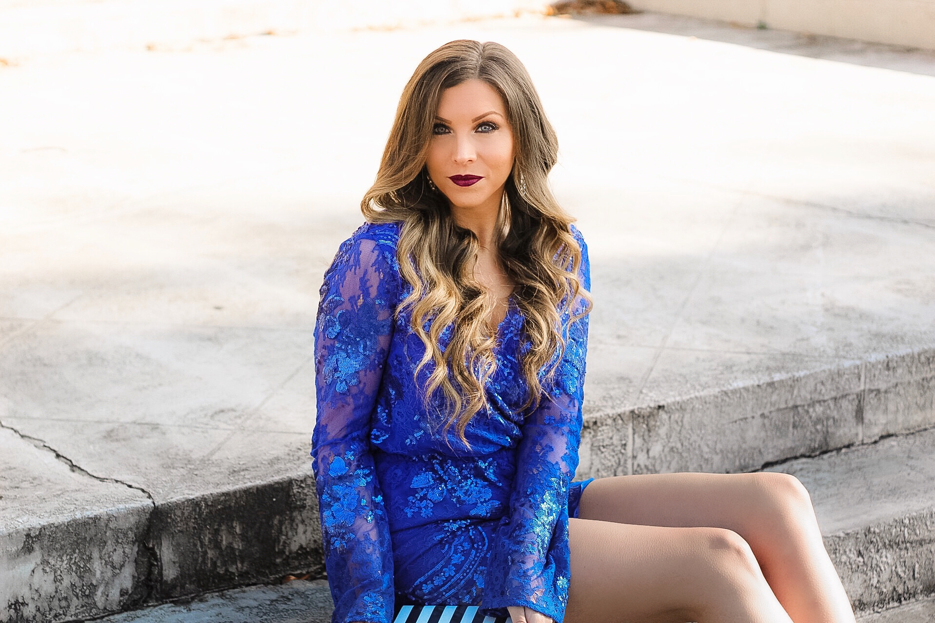 Holiday Style with bebe + Blue Sequin Romper - Vogue for Breakfast