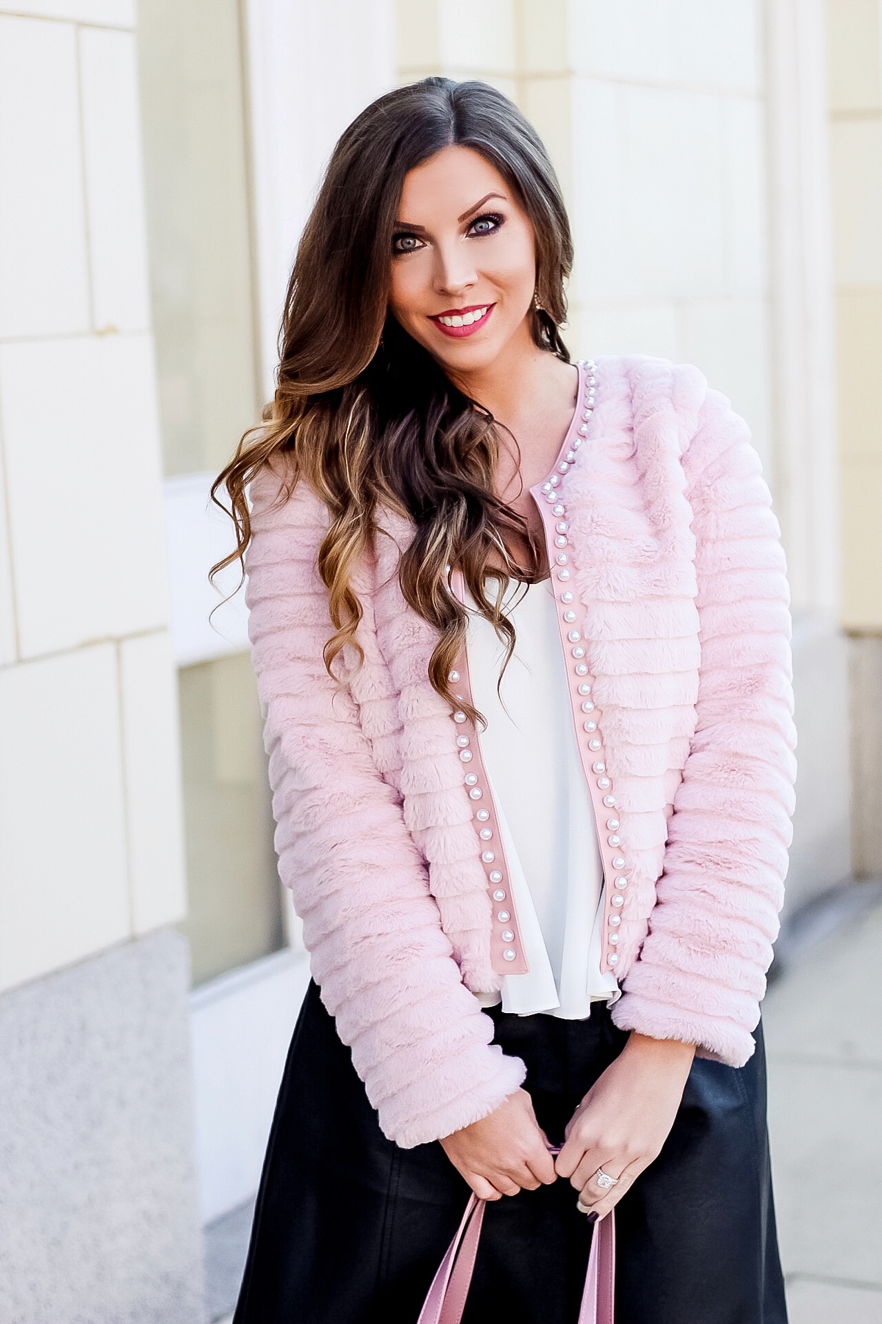 Faux Fur Pearl Beaded Pink Coat + SHEIN - Vogue for Breakfast